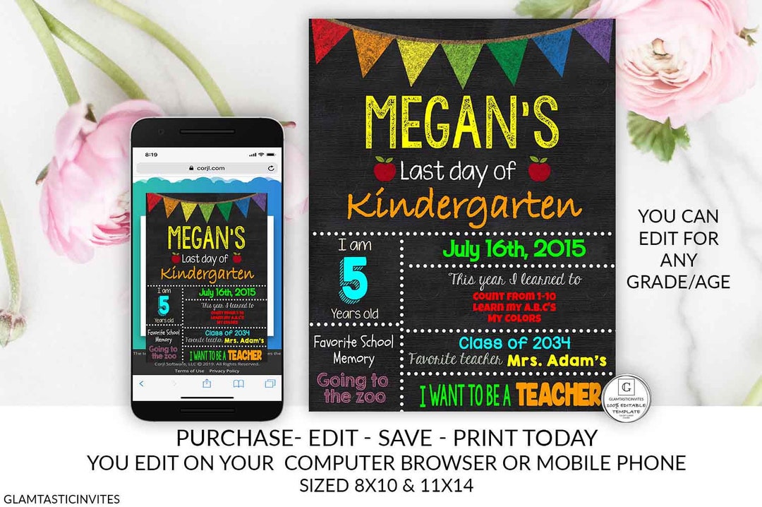 Last Day of Kindergarten Sign Last Day School Chalkboard Poster ...