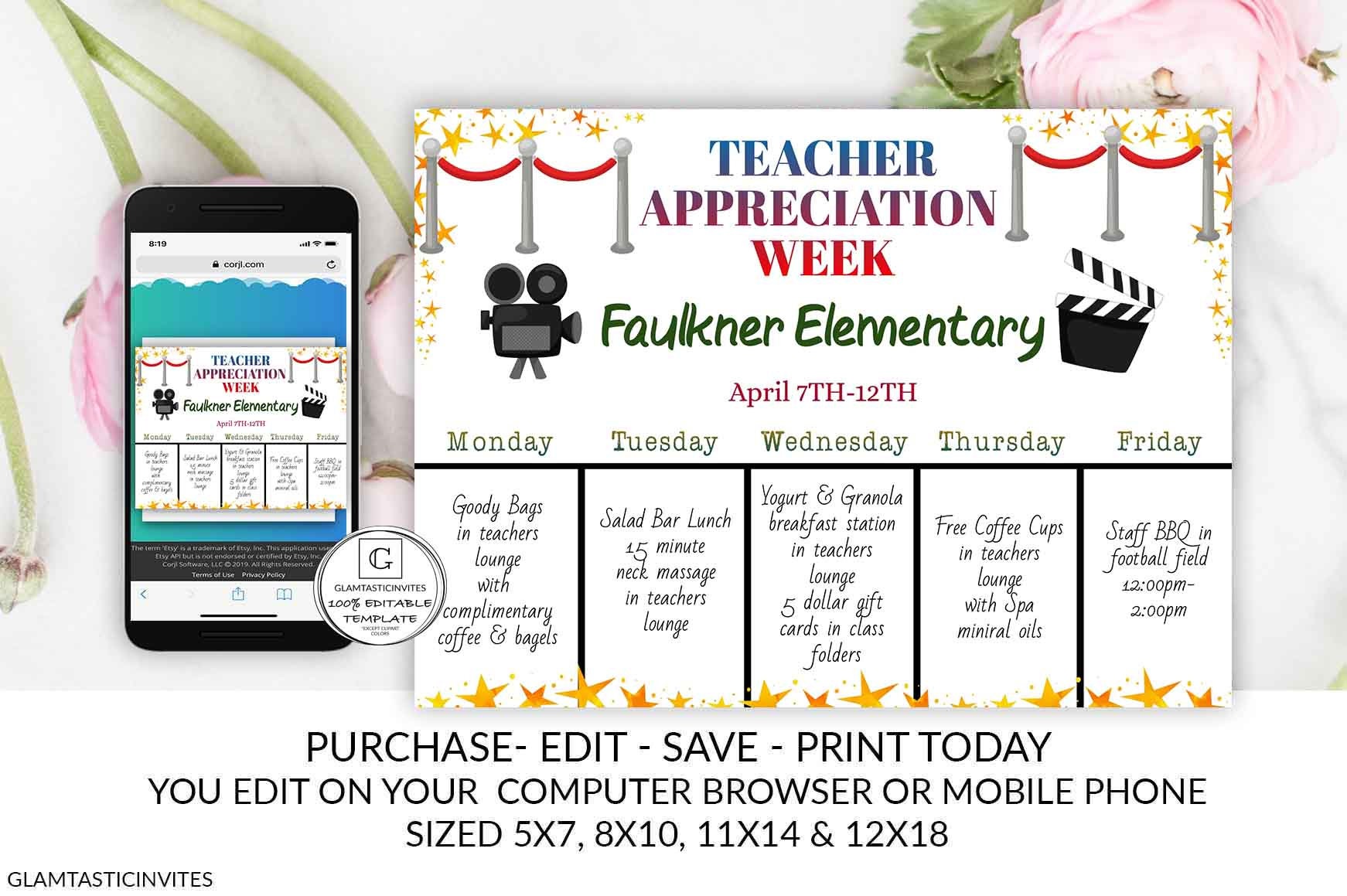 Movie Teacher Appreciation Chalkboard Sign Template Editable | Etsy