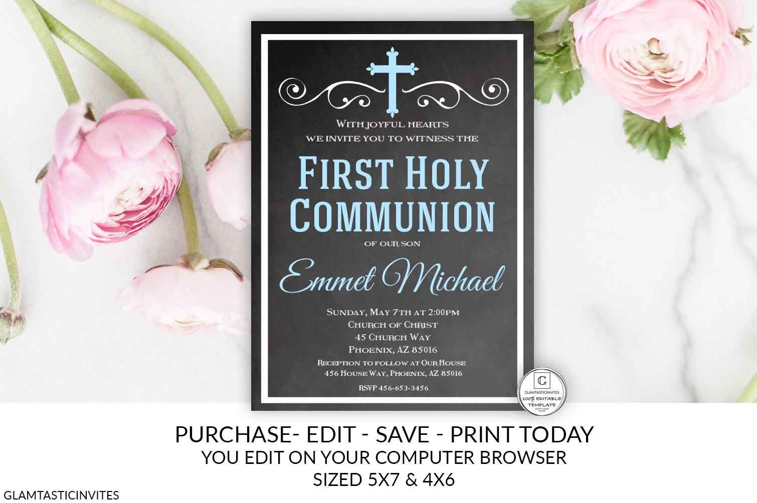 First Communion Invitation Boy Template First Communion | Etsy