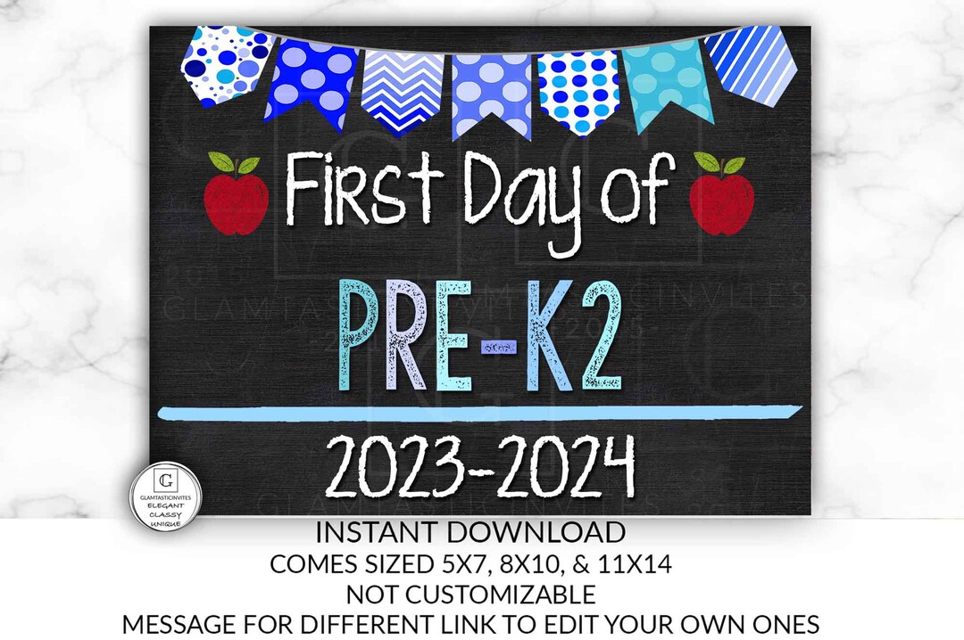 Boy First Day Pre-k 2 Sign Printable Digital You Print First Day Pre K ...