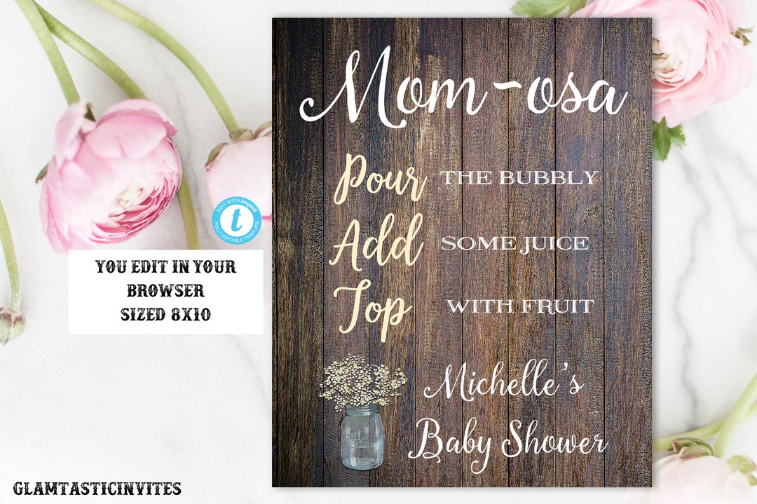 Momosa Sign Template, Bar Sign, Rustic Momosa Sign, Template, Instant ...