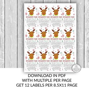 Personalizable Reindeer Food Tags, Printable Christmas Tags, Editable ...
