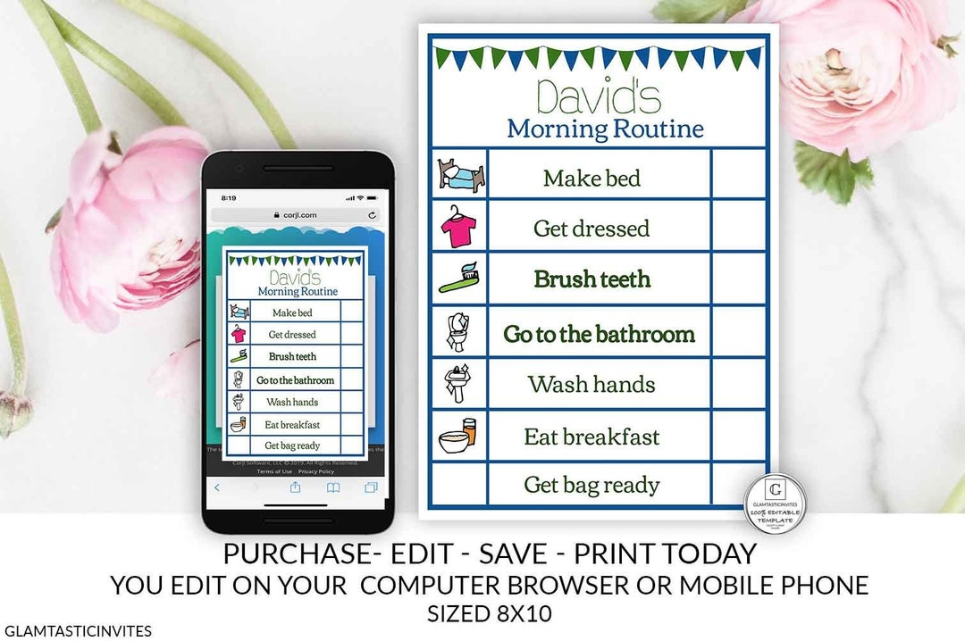 Boy Printable Editable Chore Chart Instant Download Daily Activities ...