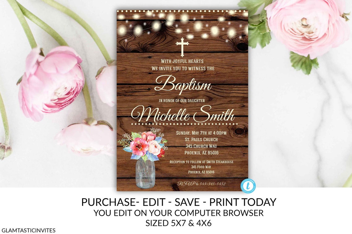 Spring Rustic Baptism Invitation Baptism Invitation - Etsy