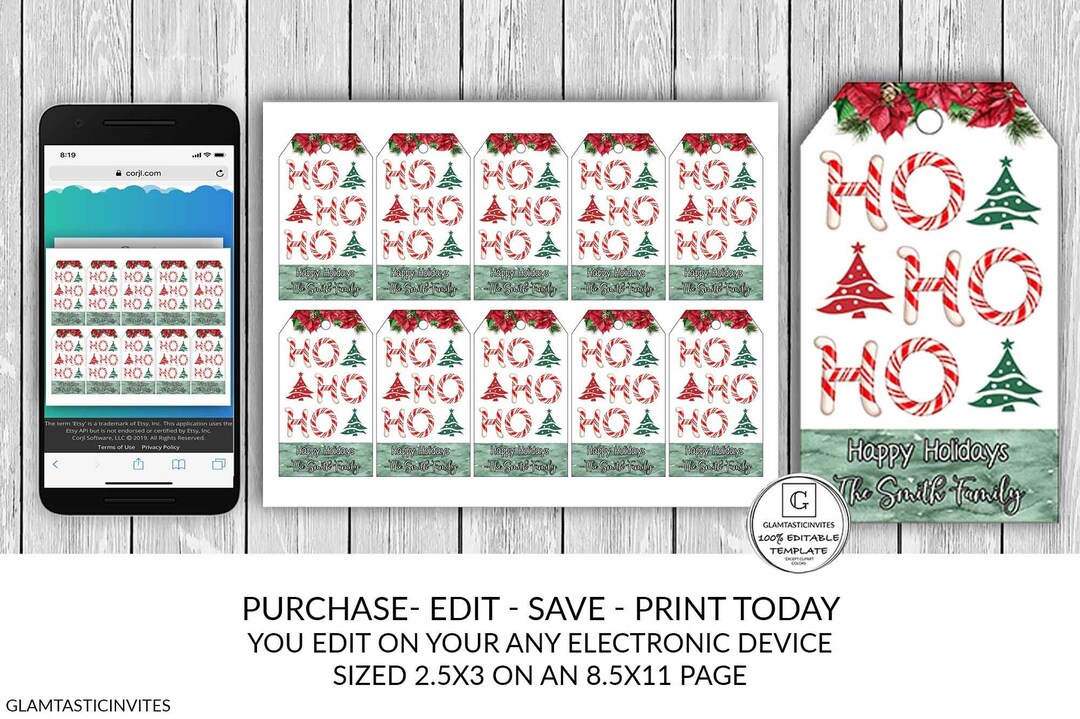 Editable Christmas Hang Tags, Printable Christmas Gift Tags, Ho Ho Ho ...