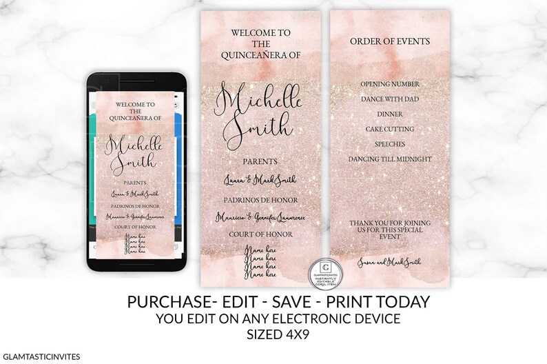 Quinceanera Program Template Editable Printable Template - Etsy