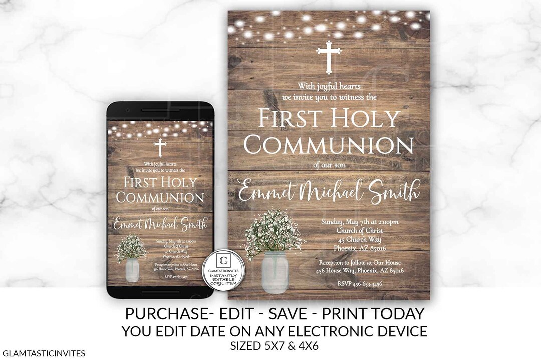 Printable First Communion Invitation Template, Editable Virtual First ...