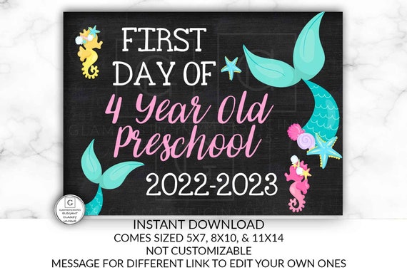 Mermaid First Day of 4 Year Old Preschool First Day of Pre-K 4 Girl ...