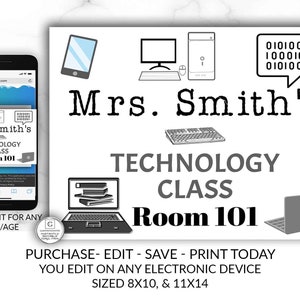 Computer Teacher Classroom Sign Template Instant Download Editable ...