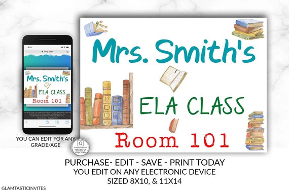 ELA Teacher Classroom Sign Template Instant Download Editable Printable ...