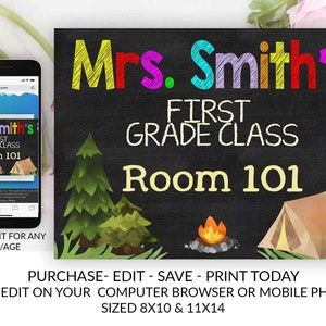 Teacher Classroom Door Welcome Sign Template Outdoors Camping Instant ...