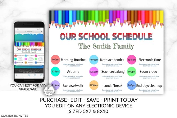 Printable Editable Home school Schedule, Planner Template, Instant ...