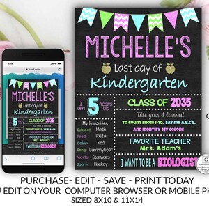 Last Day of School Sign Chalkboard Template Girl, Instant Download ...