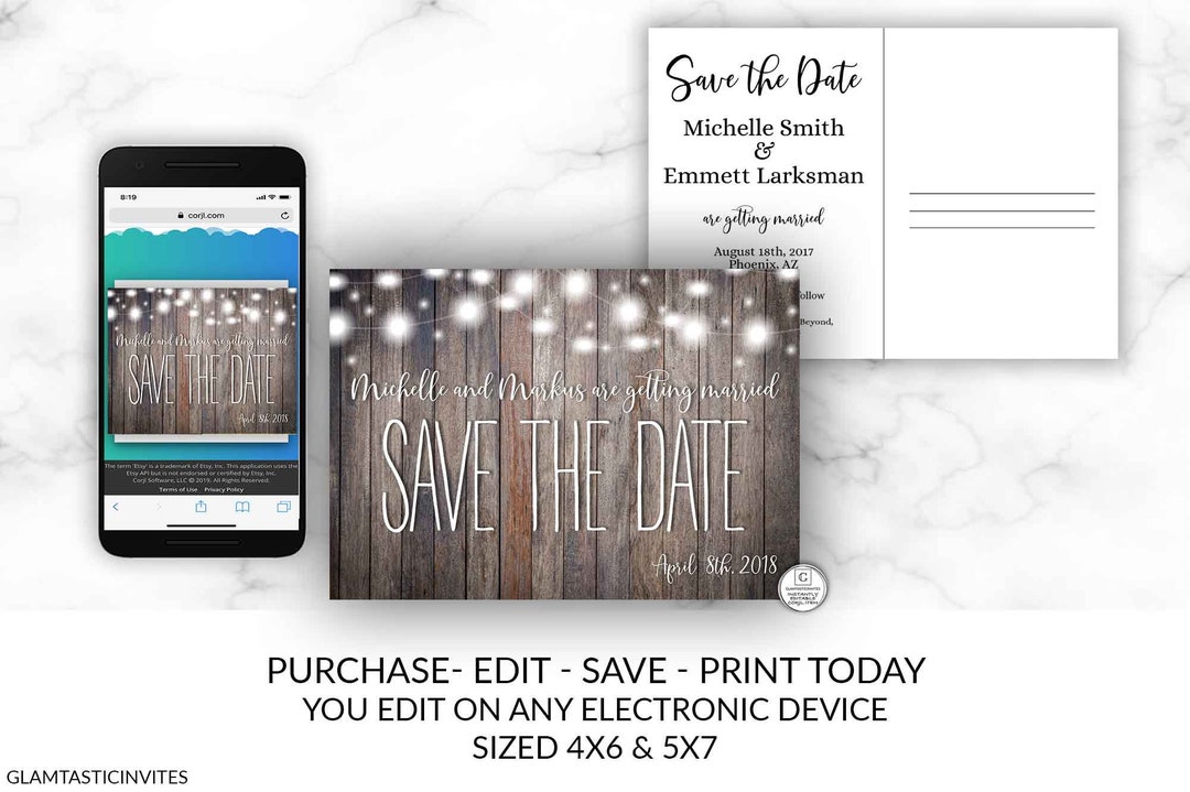 Rustic Save-the-dates, Printable Rustic Save the Date Postcard, Save ...