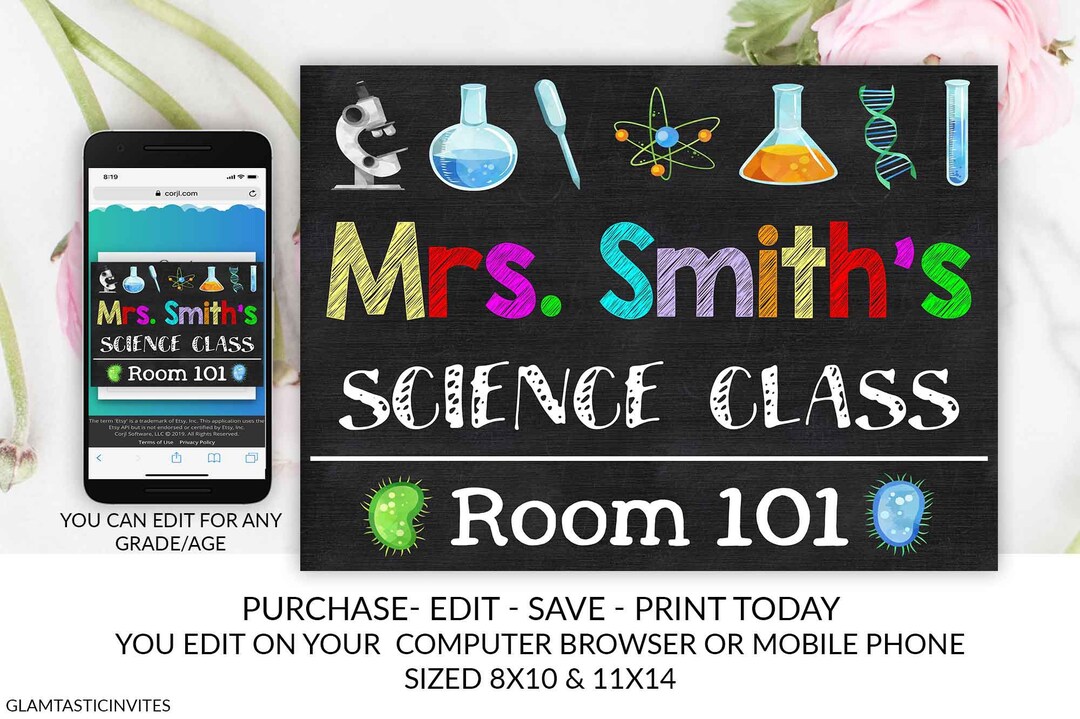 Science Teacher Classroom Sign Template Instant Download Editable ...