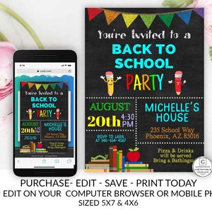 Back to School Party Invitation Template Editable Printable Instant ...