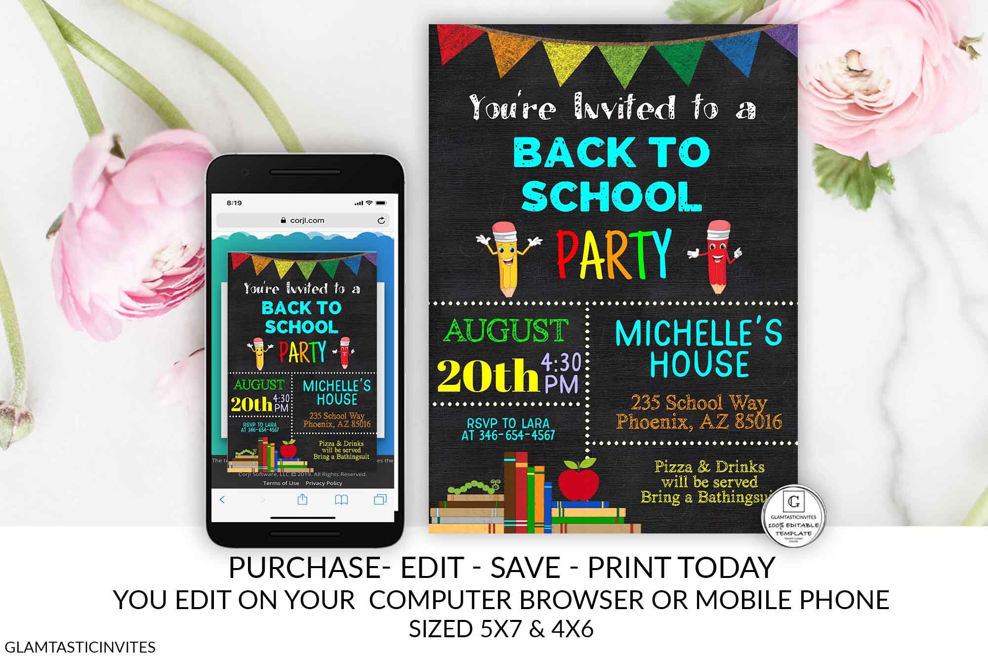 Back to School Party Invitation Template Editable Printable | Etsy