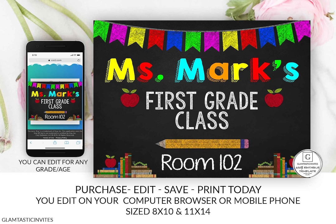 Teacher Door Sign Template, Teacher Name Sign, Classroom Decor ...