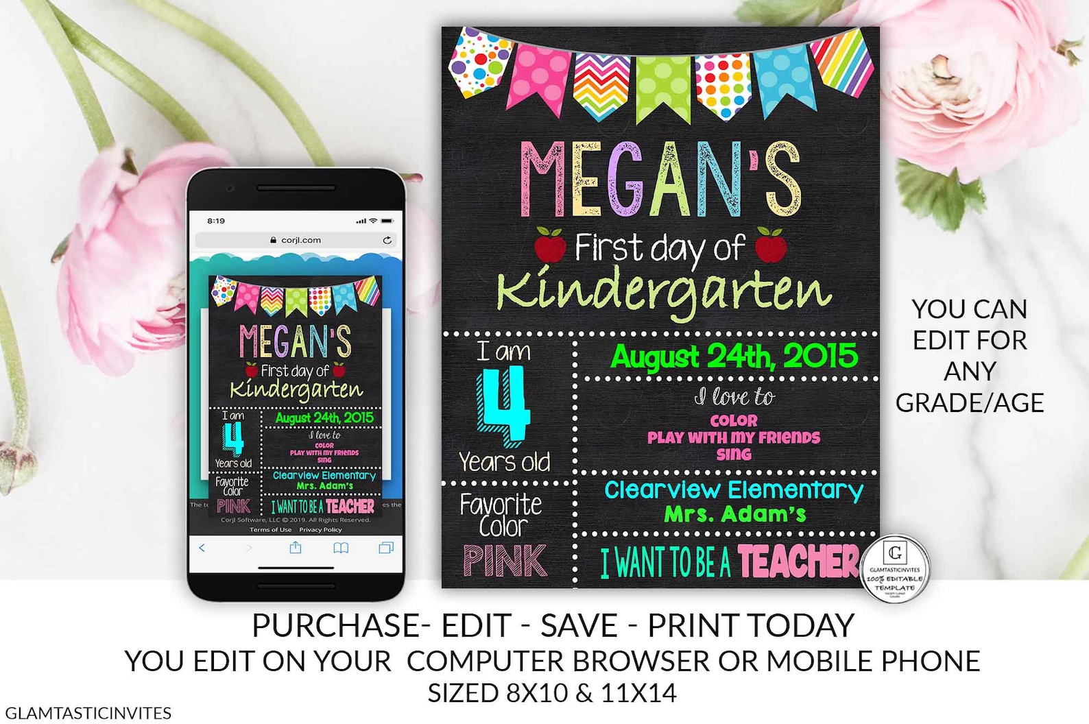 EDITABLE First Day of Kindergarten Sign Template First Day of - Etsy