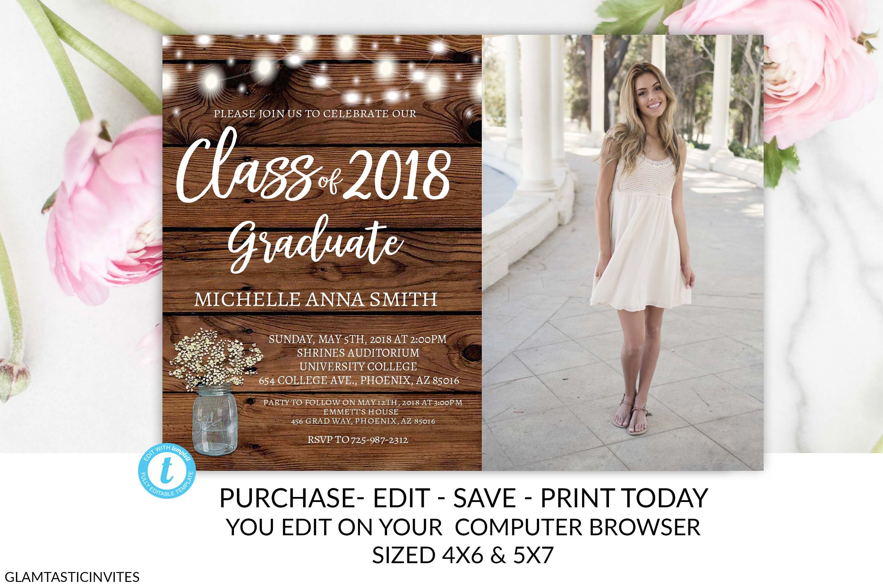 Rustic Graduation Invitation Template Instant Download | Etsy