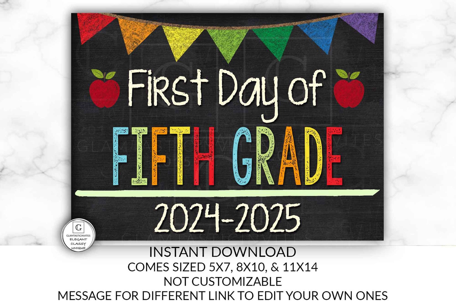 First Day of Fifth Grade Sign, Instant Download, First Day of School ...