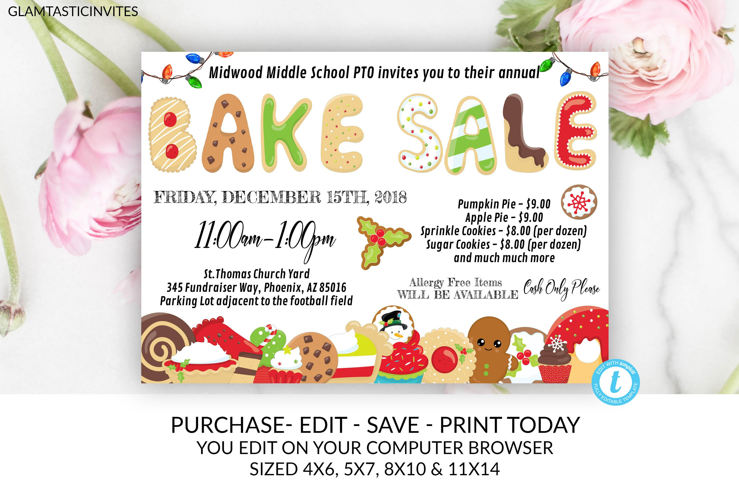 Christmas Bake Sale Invitation Flyer Bake Sale Flyer Church | Etsy