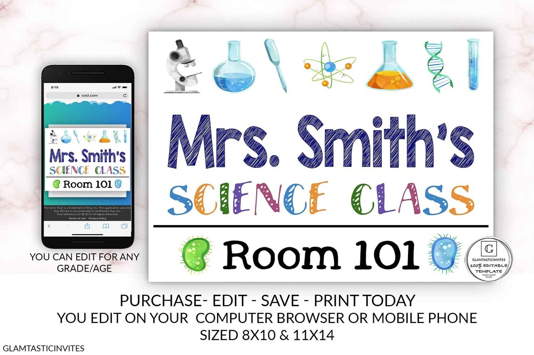 Science Teacher Classroom Sign Template Instant Download Editable ...