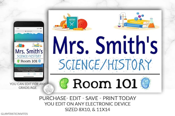 World History Teacher Classroom Sign Template Instant Download Editable ...