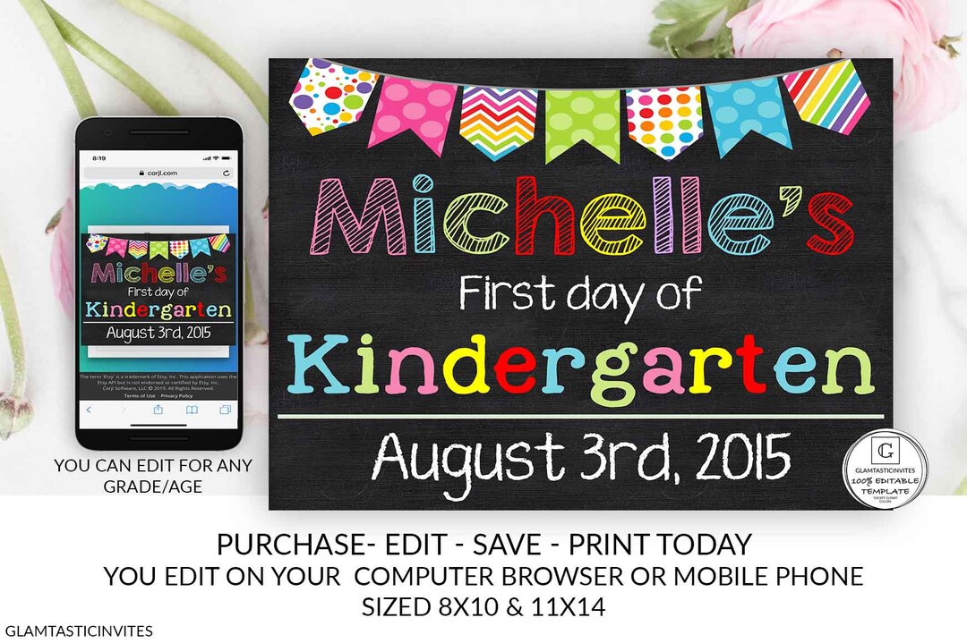 First Day of School Sign, Back to School, Printable Chalkboard Poster ...