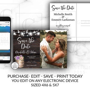Rustic Save-the-dates, Printable Rustic Save the Date Template, Save ...
