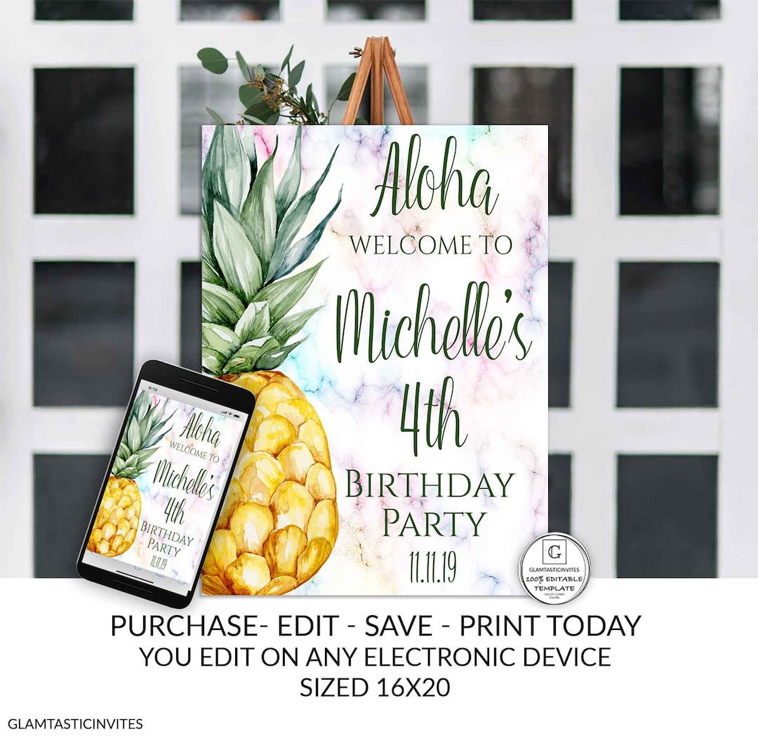 Pineapple Welcome Sign Template, Pineapple Birthday Template, Template ...