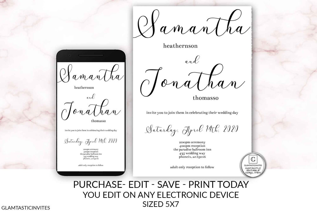 Simple Modern Wedding Invitation, Wedding Invitation Template, Black ...