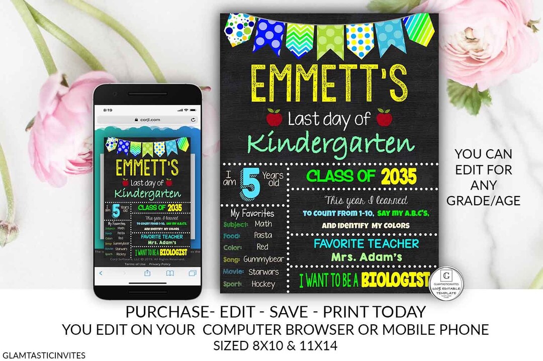 Last Day of School Sign Chalkboard Template, Instant Download, Editable ...