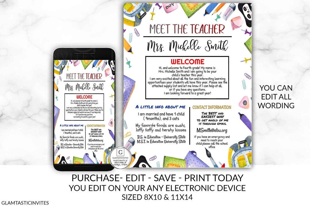 Meet the Teacher Template, Welcome Back to School Note, Parent Teacher ...