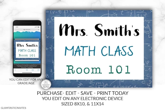 Math Teacher Classroom Sign Template Instant Download Editable ...