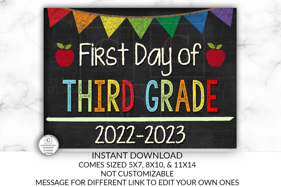First Day of Third Grade Chalkboard Sign First Day School - Etsy