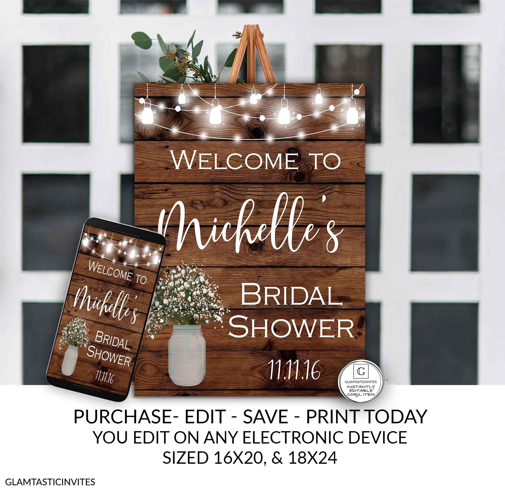 Personalizable Bridal Shower Welcome Sign Editable Printable | Etsy