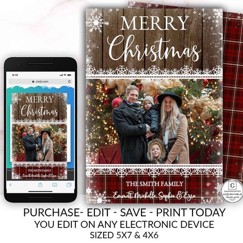 Rustic Christmas Family Photo Card Holiday Card Template DIY - Etsy