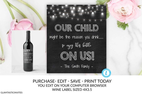 Our Child Might Be the Reason You Drink Wine Label, Printable, Editable ...