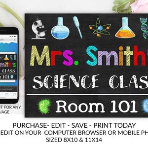 Science Teacher Classroom Sign Template Instant Download Editable ...