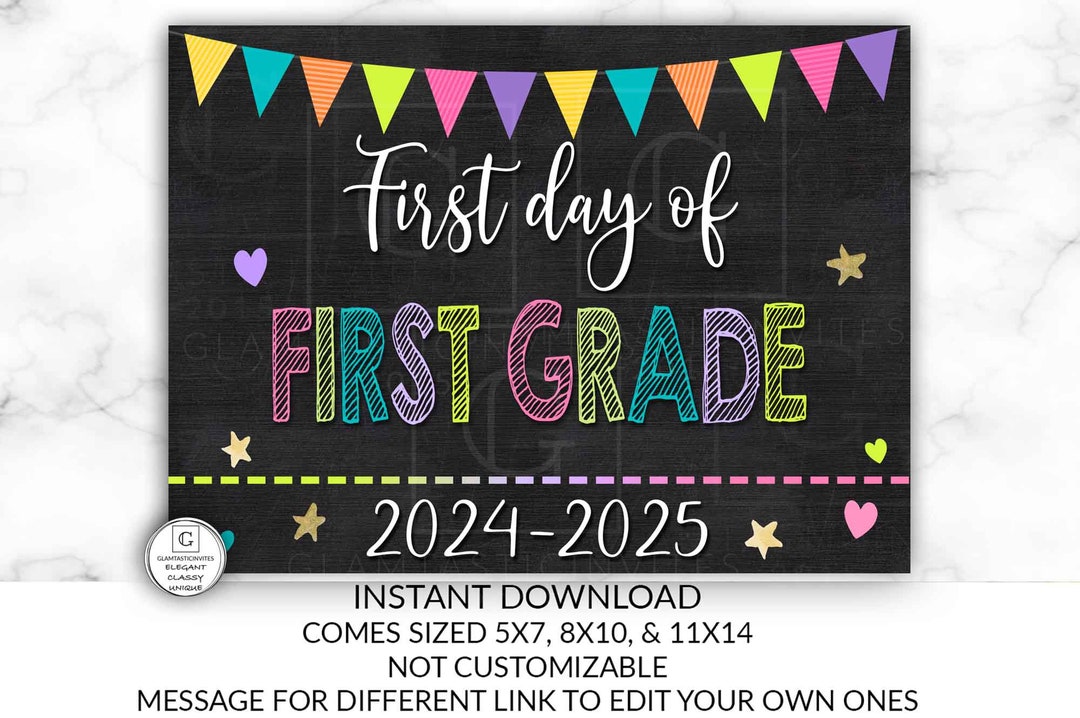 Star and Hearts First Day of First Grade Sign Chalkboard Digital ...