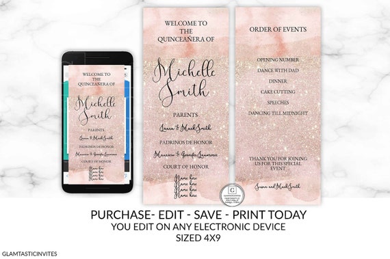 Quinceanera Program Template Editable Printable Template 15th 