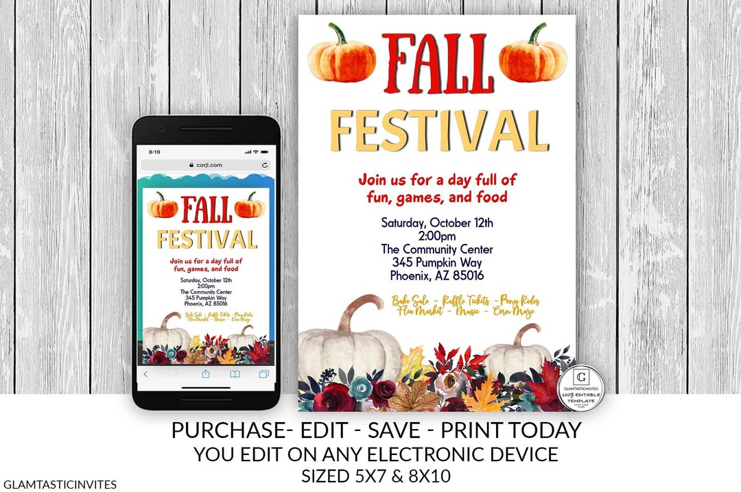 Editable Fall Festival Flyer Block Party Invitation Church Festival ...