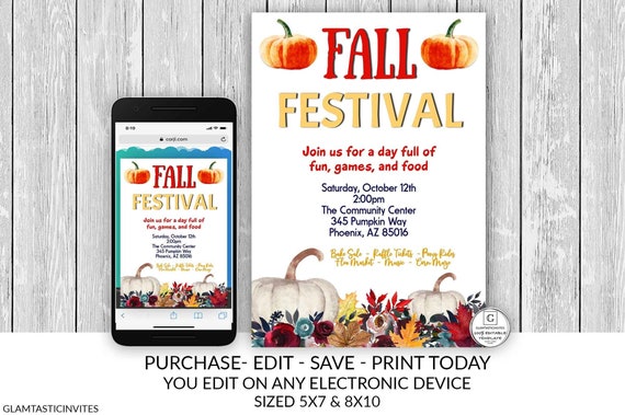 Editable Fall Festival Flyer Block Party Invitation Church Festival ...