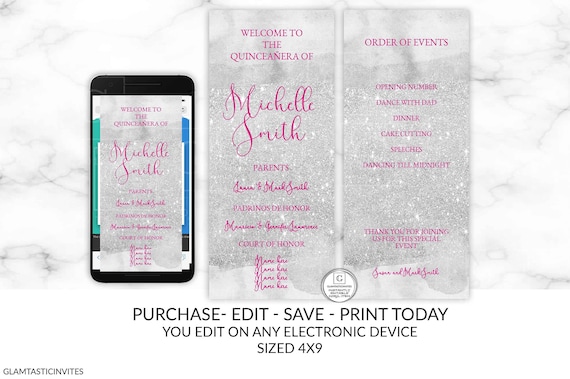 Quinceanera Program Template Editable Printable Template - Etsy