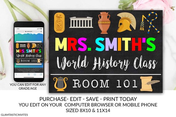 World History Teacher Classroom Sign Template Instant Download Editable ...
