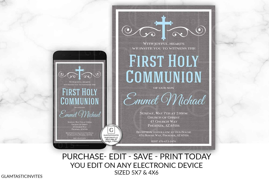 First Communion Invitation Boy Boy First Communion - Etsy
