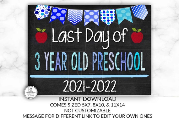 Last Day of School Sign Last Day of 3 Year Old Preschool - Etsy