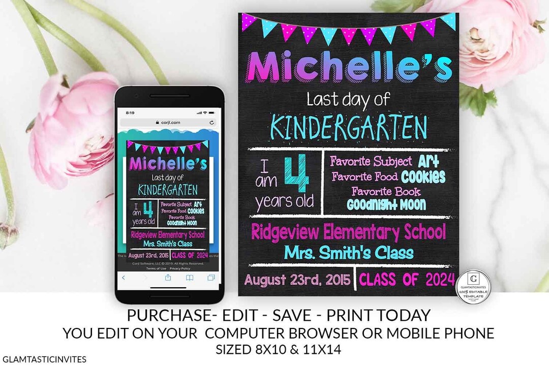 Last Day of Kindergarten Sign Any Grade Editable Printable Last Day of ...