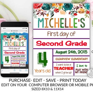 Editable Girl First Day of School Sign Printable Right Away You Edit on ...